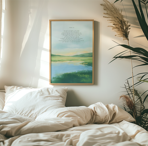 Psalm 23 Modern Christian Wall Art Print | Calming Landscape Scripture ...