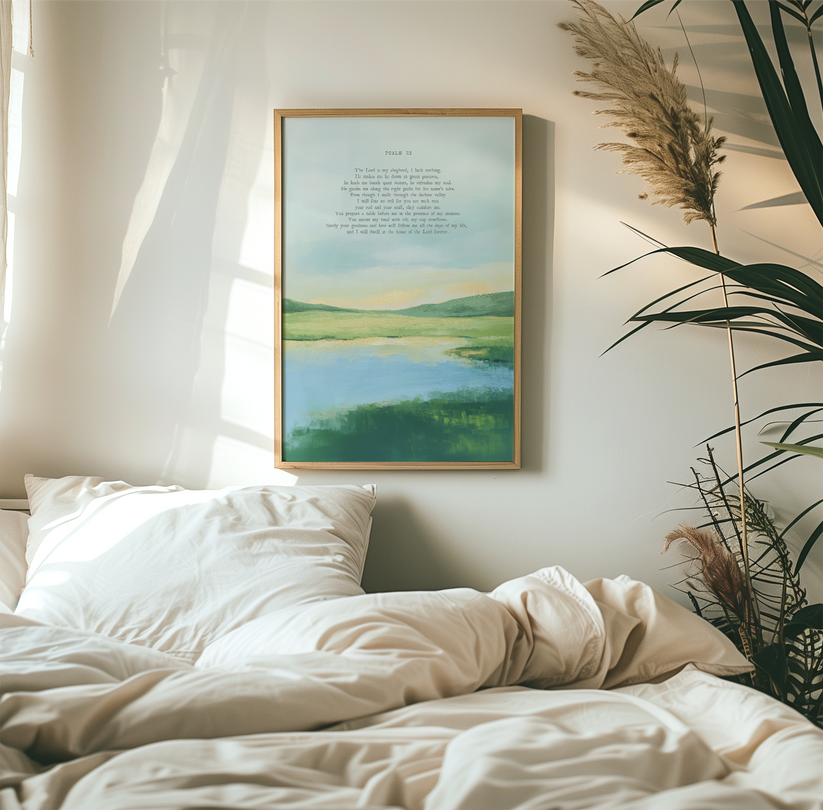 Psalm 23 Modern Christian Wall Art Print | Calming Landscape Scripture ...
